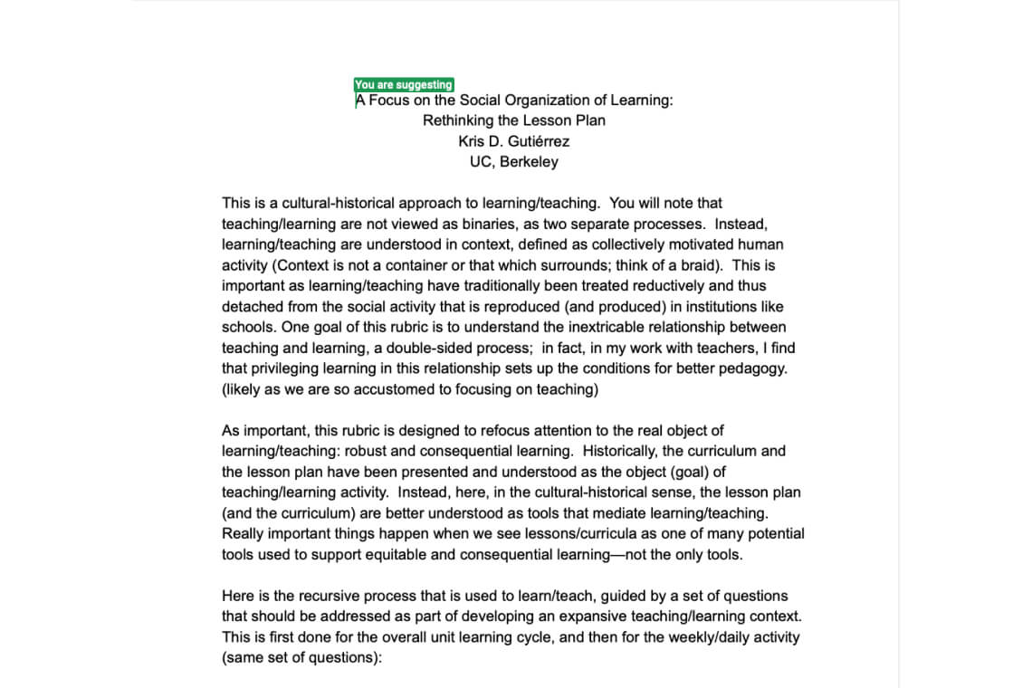 A Focus on the Social Organization of Learning, a collective document ...